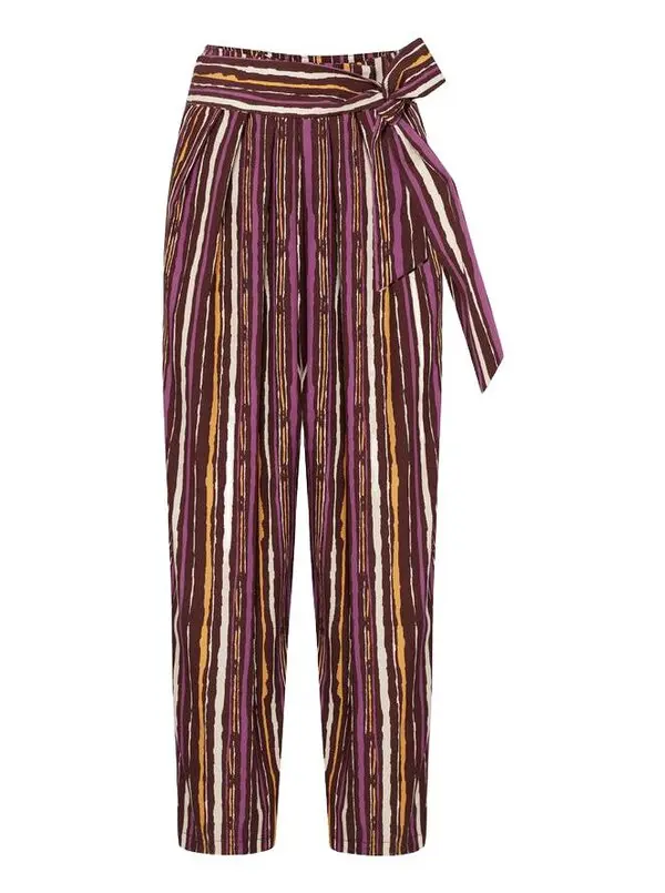 EXQUISE Multicolor Striped Cropped Trousers - Brown