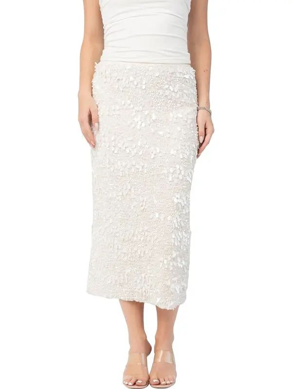 IN FEBRUARY Lavana Sequin Midi Skirt - Ivory