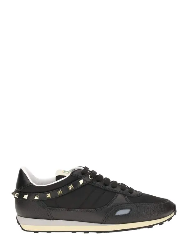 Valentino Garavani Stud Up Sneakers In Leather And Nylon - Black