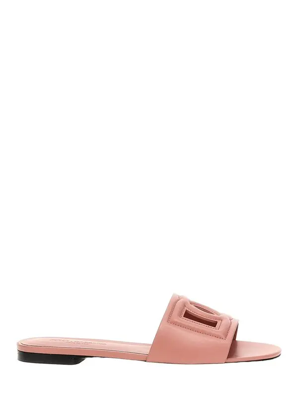 Dolce & Gabbana Calf Leather Slides With Dg Logo - Pink