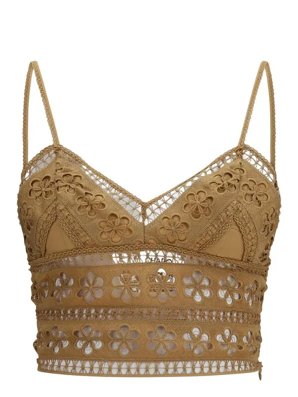 Charo Ruiz Ibiza Melie Embroidered Lace Top - Brown