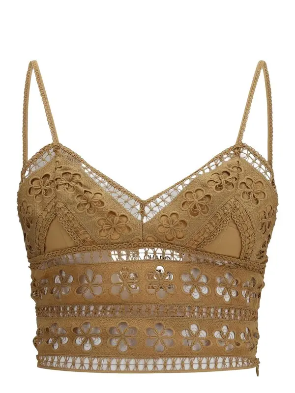 Charo Ruiz Ibiza Melie Embroidered Lace Top - Brown
