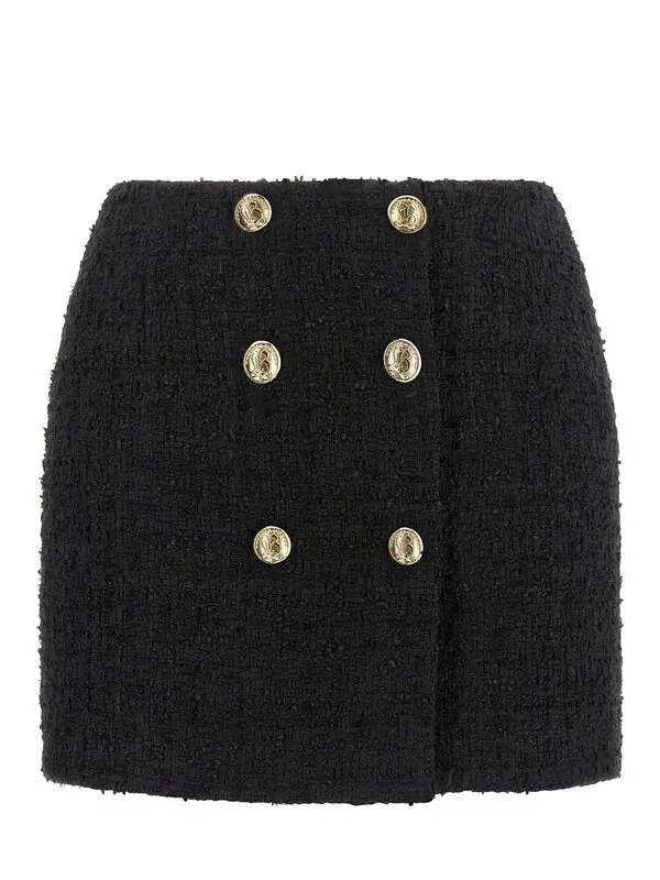 Balmain Embossed Button Detail Miniskirt - Black