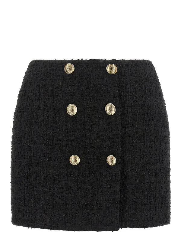 Balmain Embossed Button Detail Miniskirt - Black