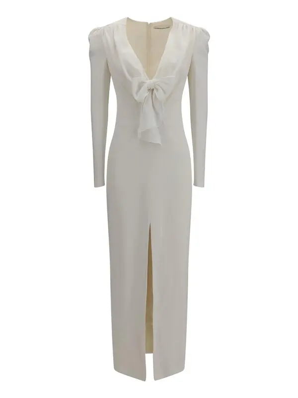 Alessandra Rich V-neck Bow Detail Dress - White