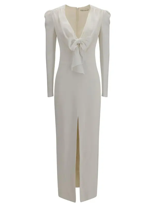 Alessandra Rich V-neck Dress With Bow - White
