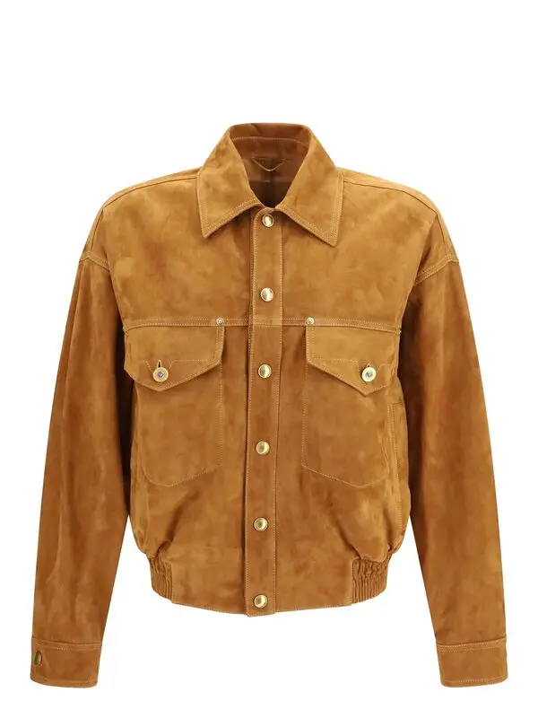 Versace Leather Button Jacket - Brown