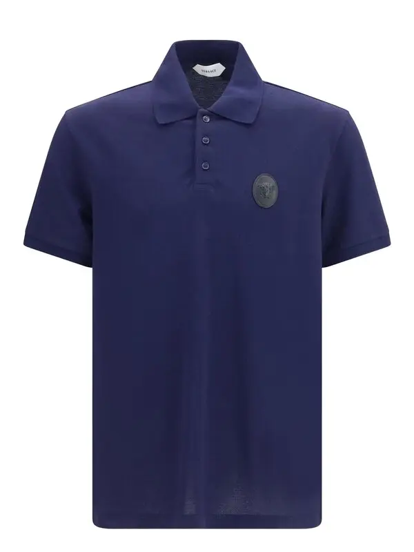 Versace Cotton Piqué Polo With Medusa Patch - Blue