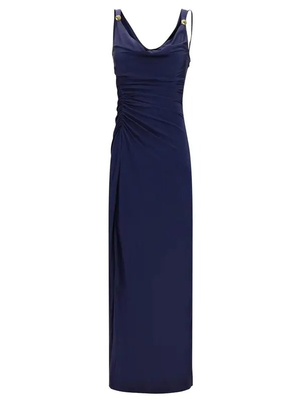 Versace Long Dress In Soft Viscose Jersey - Blue
