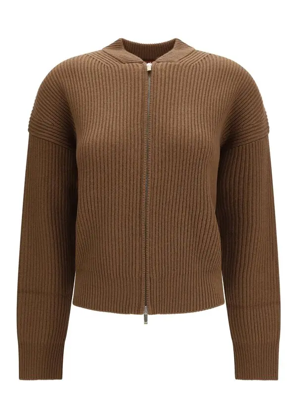 Max Mara Carnet Ribbed Zip-up Cardigan - Brown