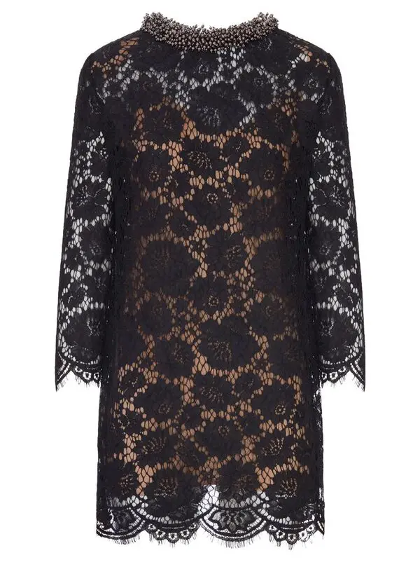 SELF-PORTRAIT Short Floral Lace Dress - Black