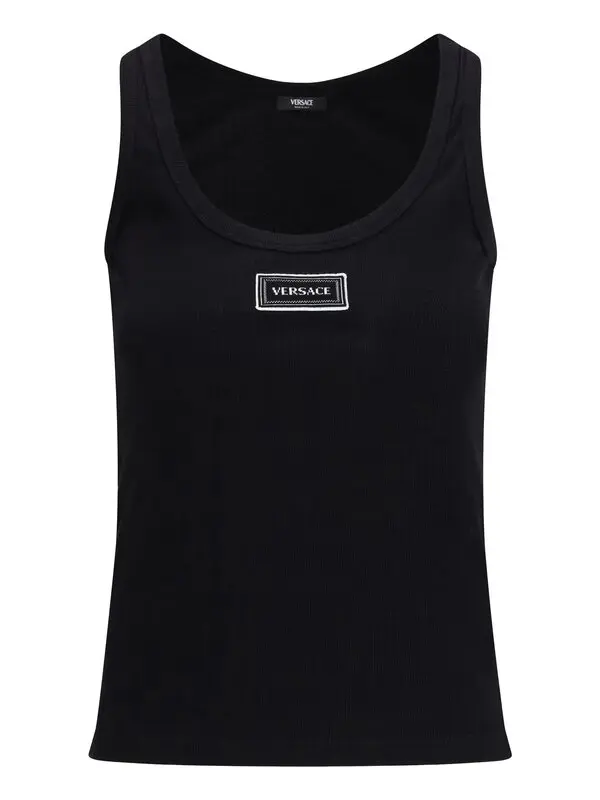 Versace Ribbed Stretch Cotton Tank Top - Black