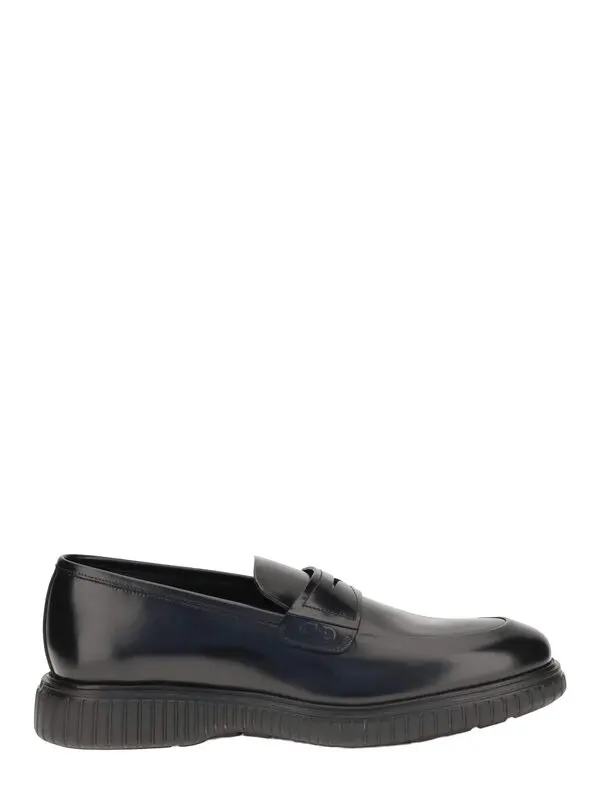 FERRAGAMO Brushed Calfskin Loafers With Gancini Ornament - Black