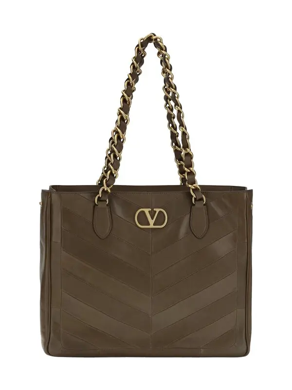 Valentino Garavani Laseine Chevron Nappa Shopping Bag - Brown