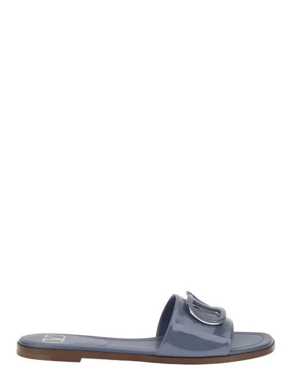 Valentino Garavani Vlogo Patent Leather Slide Sandals - Blue