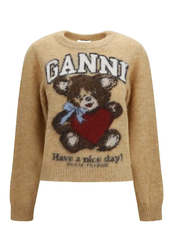 GANNI Alpaca Graphic Crewneck Sweater - Cream