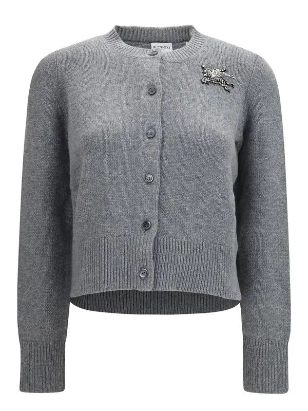 Burberry Wool And Cashmere Cardigan With Equestrian Knight Logo - Gray