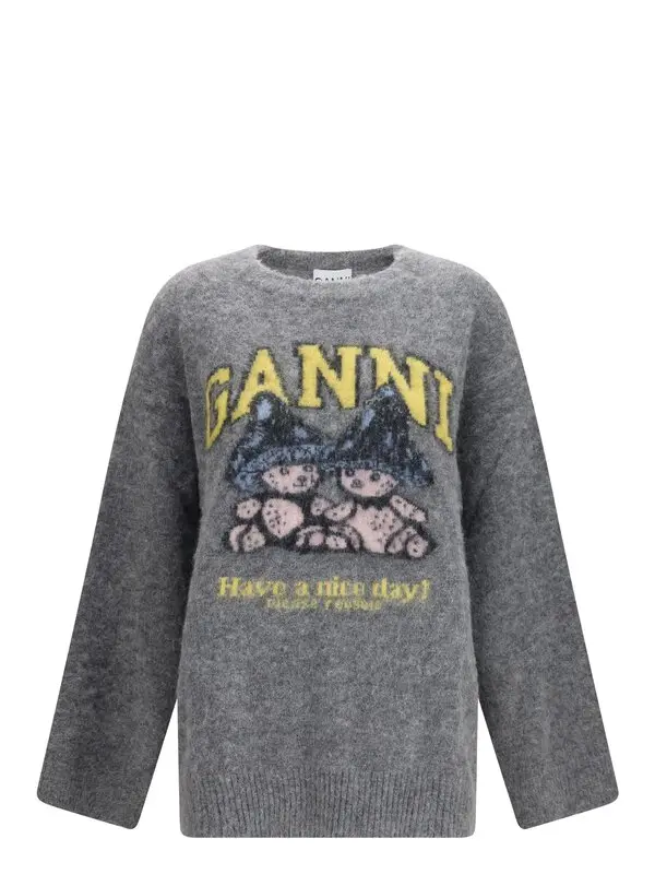 GANNI Mushroom Teddy Alpaca-blend Sweater - Gray