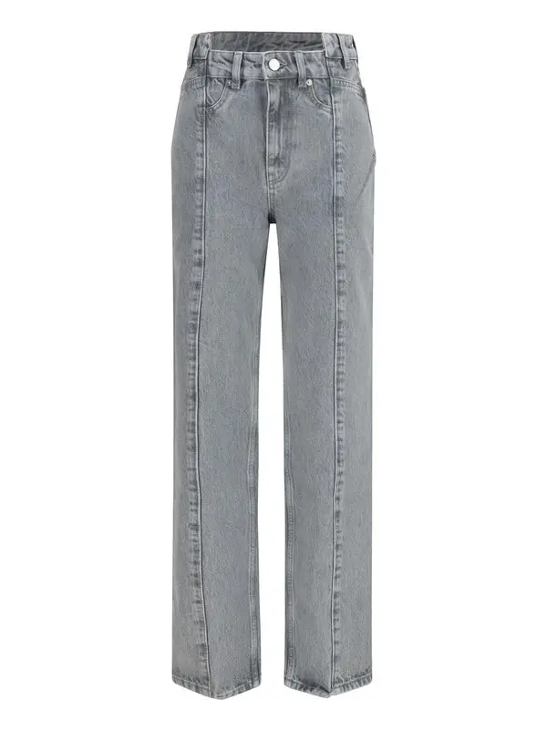GANNI Rigid Denim Cuffed Jeans - Gray