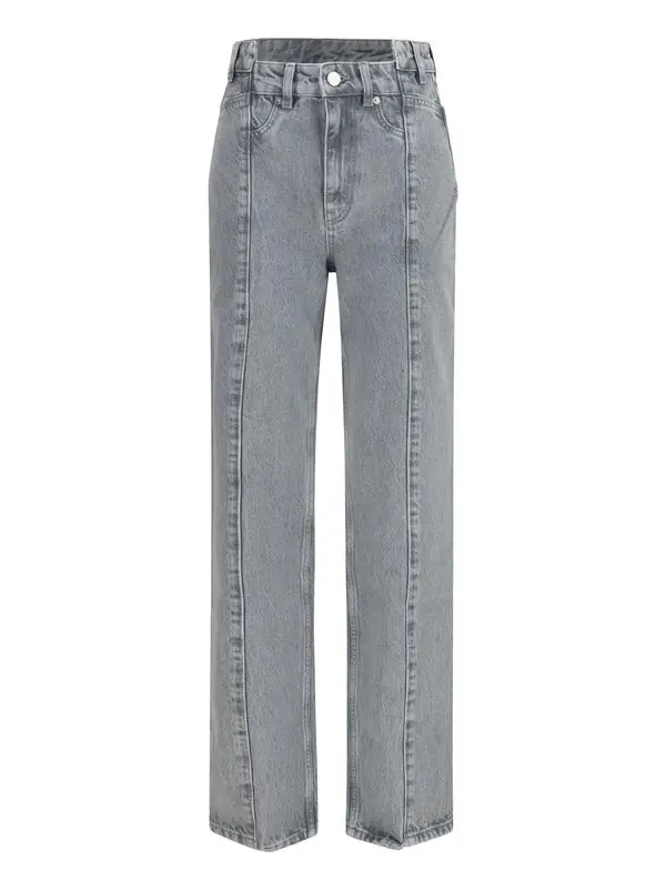 GANNI Rigid Denim Cuffed Jeans - Gray