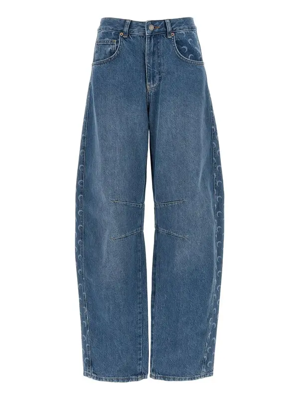 MARINE SERRE Wide Leg Moon Logo Jeans - Blue
