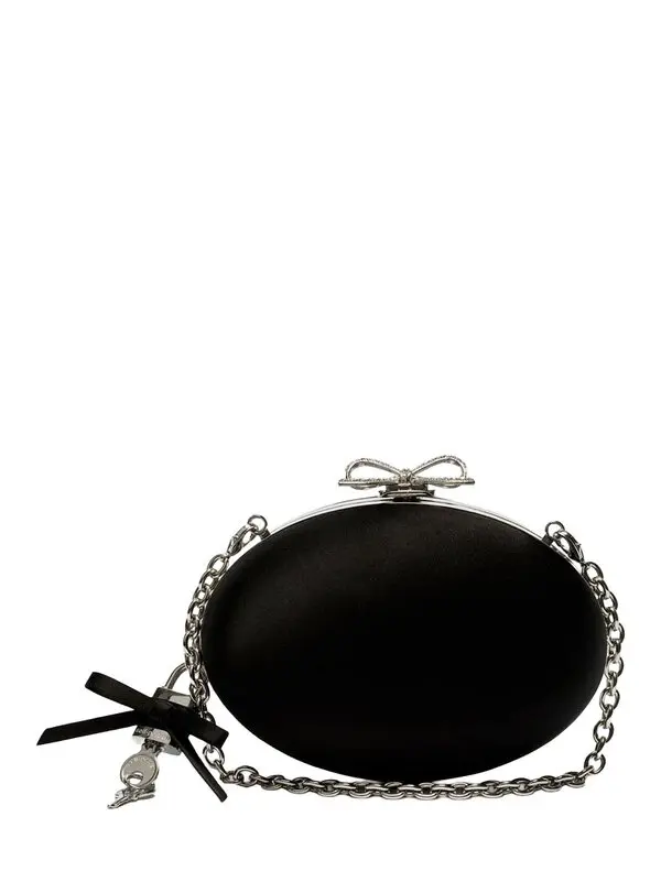 SELF-PORTRAIT Oval Satin Clutch Bag - Black