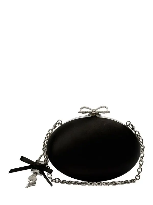 SELF-PORTRAIT Oval Satin Clutch Bag - Black