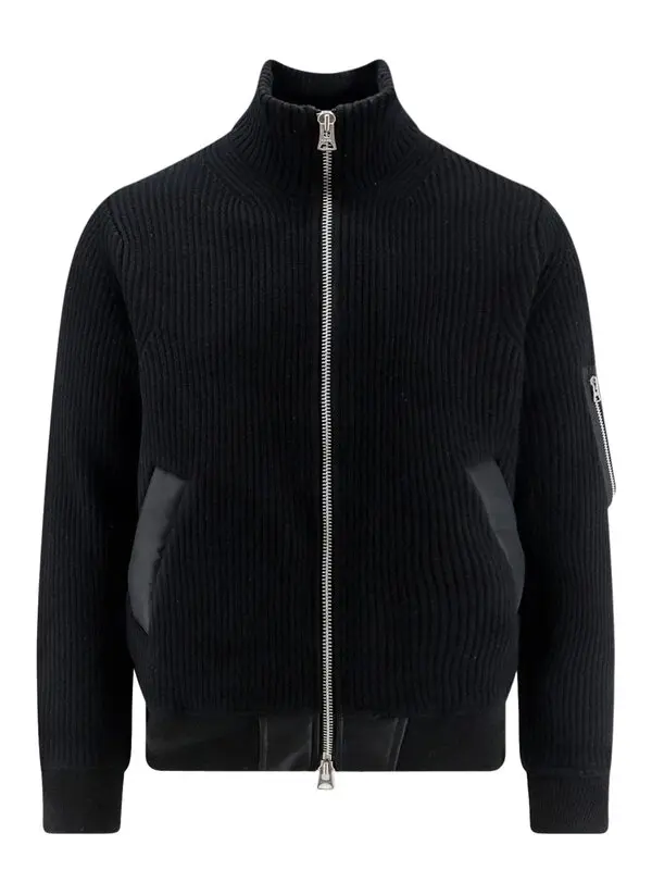 Sacai Wool High Neck Zip-up Cardigan - Black