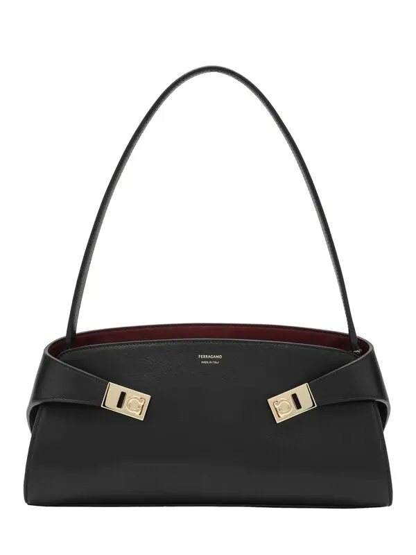 FERRAGAMO Hug East-west Shoulder Bag In Burgundy Calfskin - Black