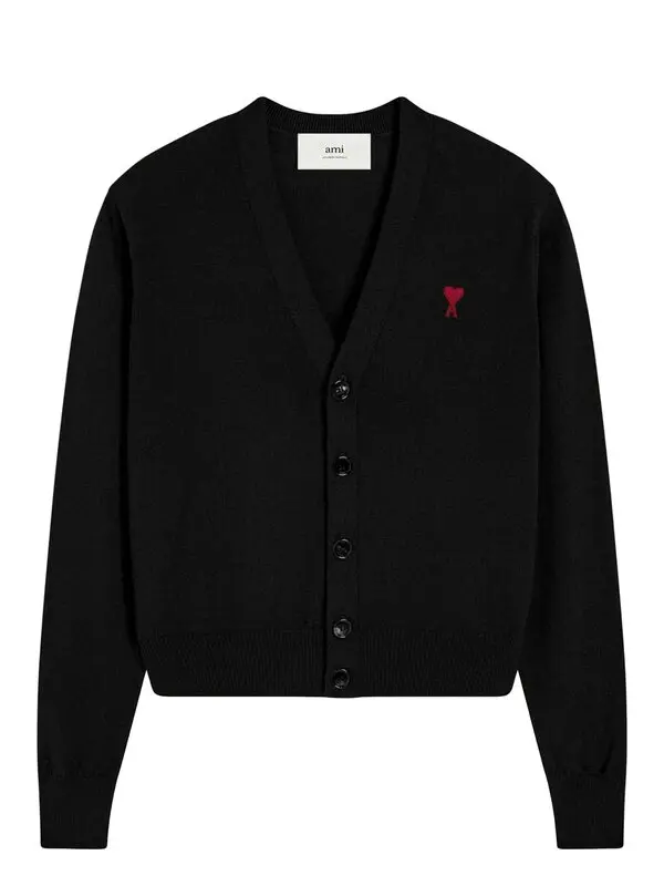 AMI Paris De Coeur Wool Cardigan - Black