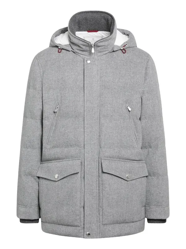 Brunello Cucinelli Wool Parka With Down And Goose Feather Padding - Gray