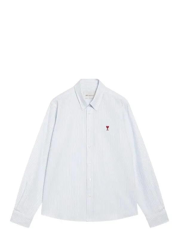 AMI Paris Light /white Striped De Coeur Shirt - Blue