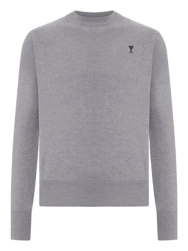 AMI Paris De Coeur Merino Wool Crewneck Sweater - Gray