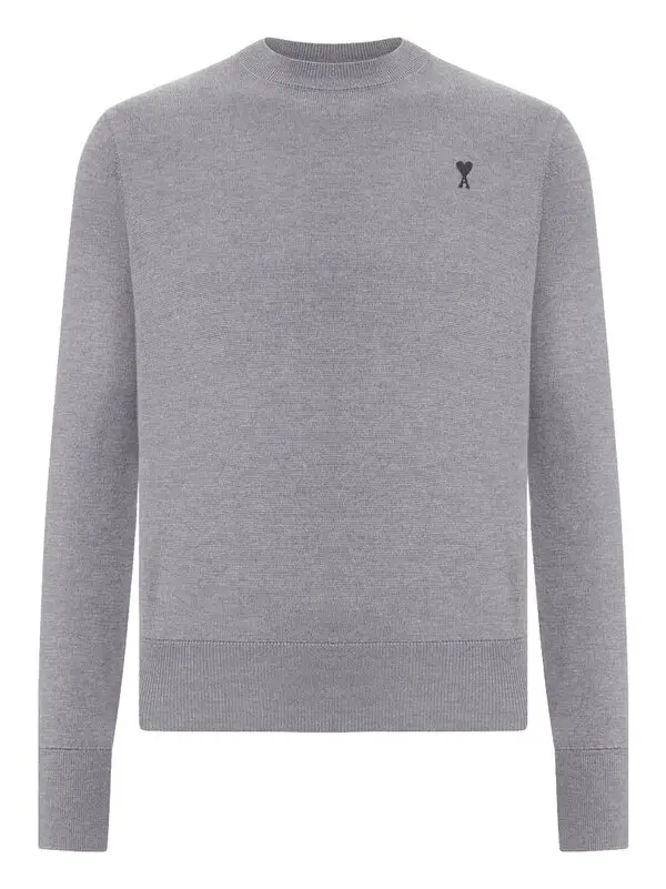 AMI Paris De Coeur Merino Wool Crewneck Sweater - Gray