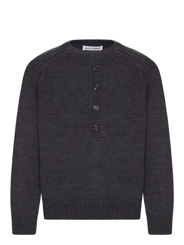 Our Legacy Charcoal Merino Wool Henley Sweater - Gray