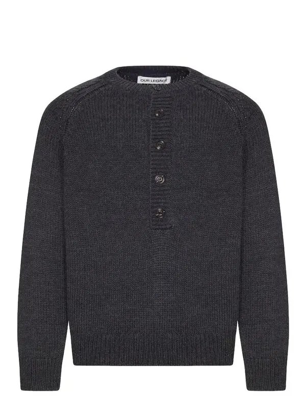 Our Legacy Charcoal Merino Wool Henley Sweater - Gray