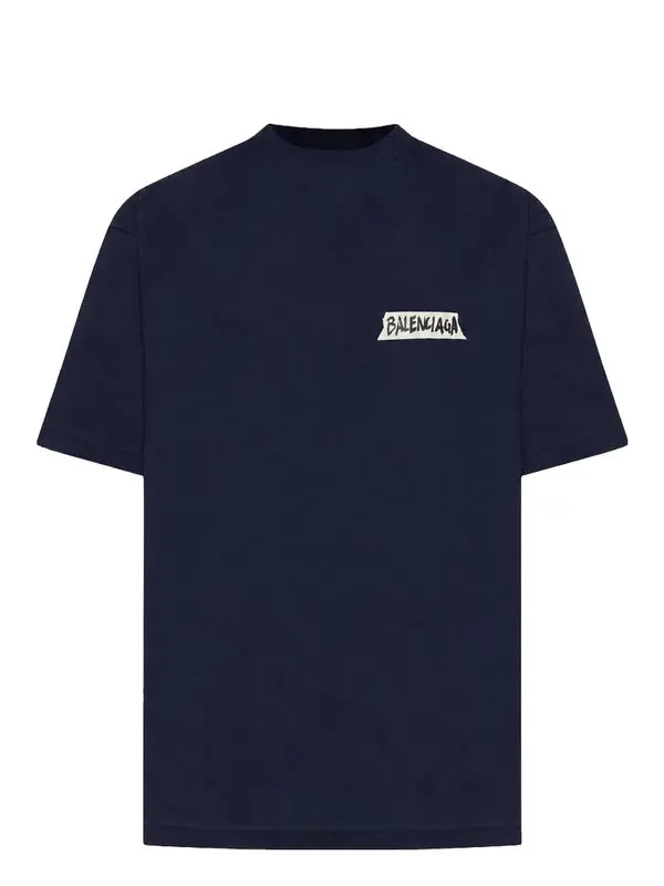 Balenciaga Men`s Medium Fit Masking Tape T-shirt - Blue
