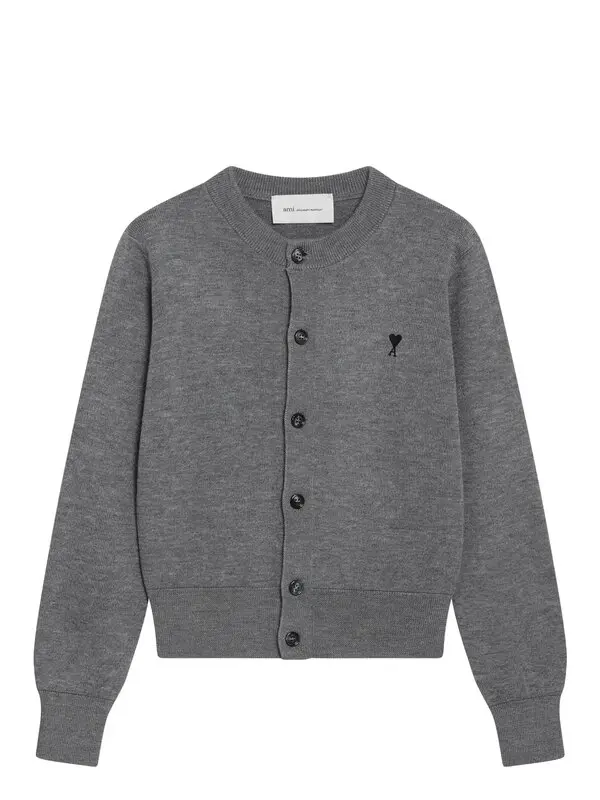 AMI Paris Grey De Coeur Wool Cardigan - Gray