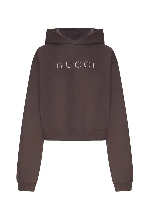 Gucci Embroidered Logo Hoodie - Brown