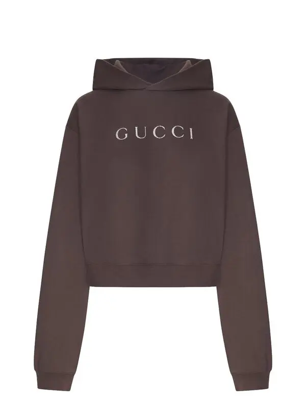 Gucci Embroidered Logo Hoodie - Brown