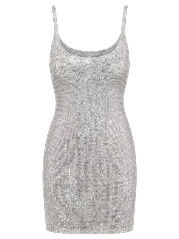 Gucci Embellished Stretch Nylon Jersey Dress - Silver