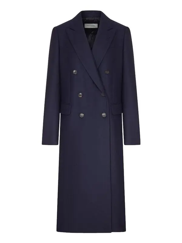 Dries Van Noten Navy Wool Double-breasted Long Coat - Blue