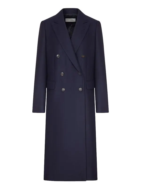 Dries Van Noten Navy Wool Double-breasted Long Coat - Blue