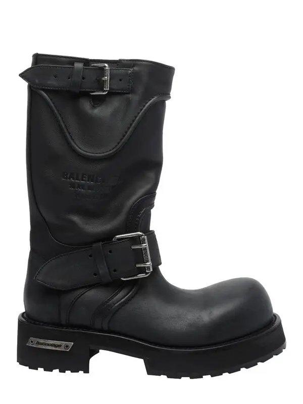 Balenciaga High-top Leather Boots With Buckle Detail - Black