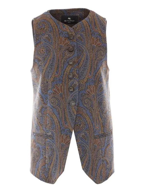 Etro Sleeveless Jacquard Cotton Blend Vest With Paisley Print - Multicolor