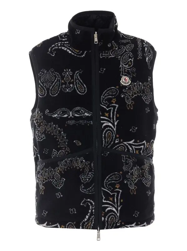 Moncler Reversible Paisley Print Teddy Vest - Black