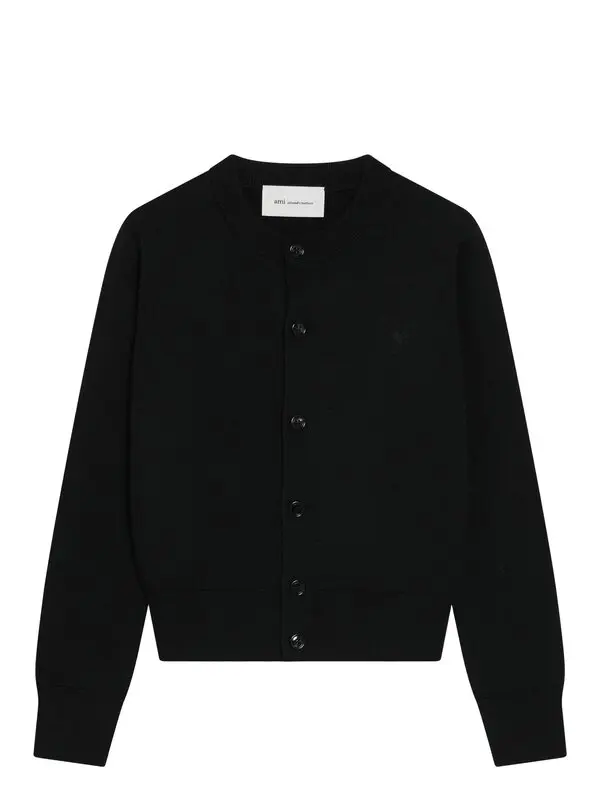 AMI Paris De Coeur Wool Cardigan - Black