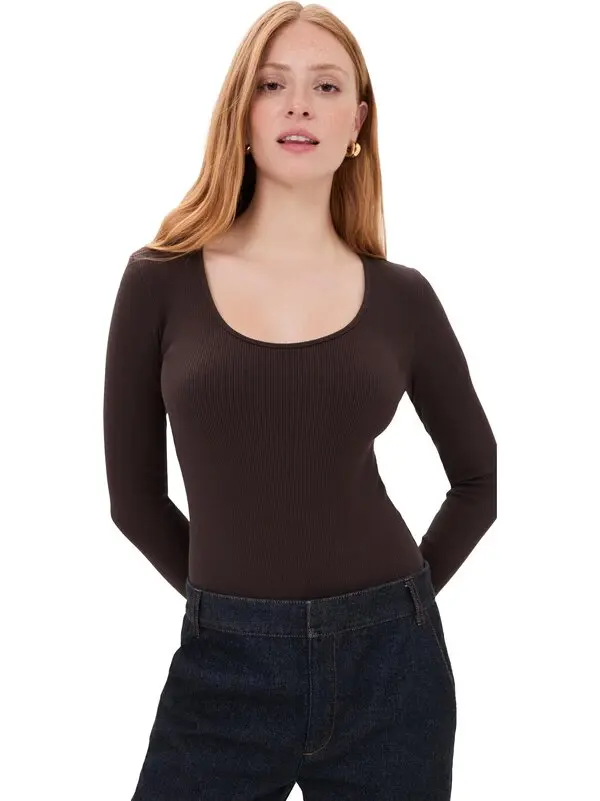 L'Agence Elara Scoop Neck Thong Bodysuit - Dark Java
