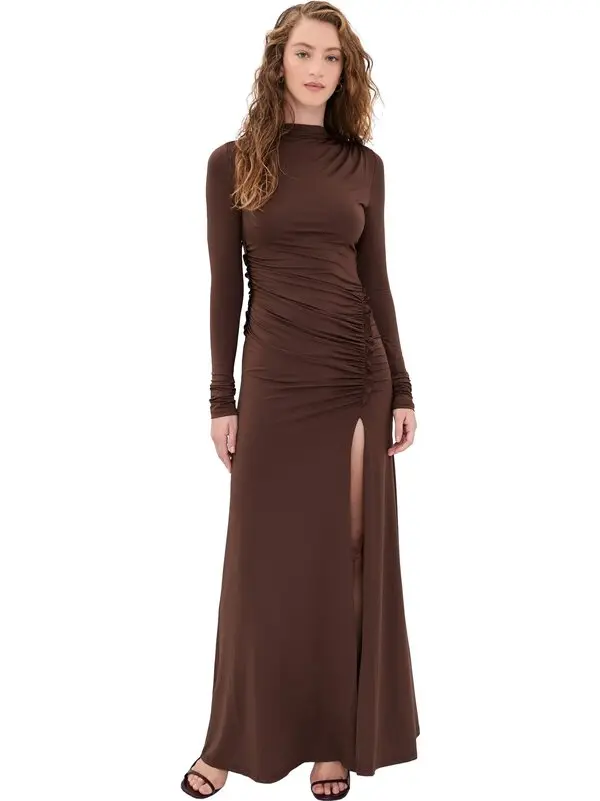 SEVEN WONDERS Lila Ruched Maxi Dress - Chocolate