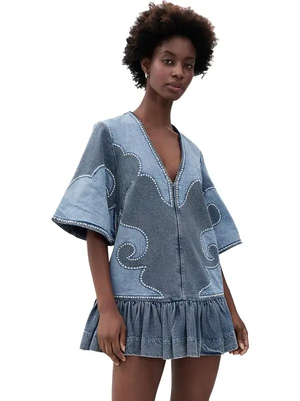 ALEMAIS Jesse Denim Applique Mini Dress - Blue